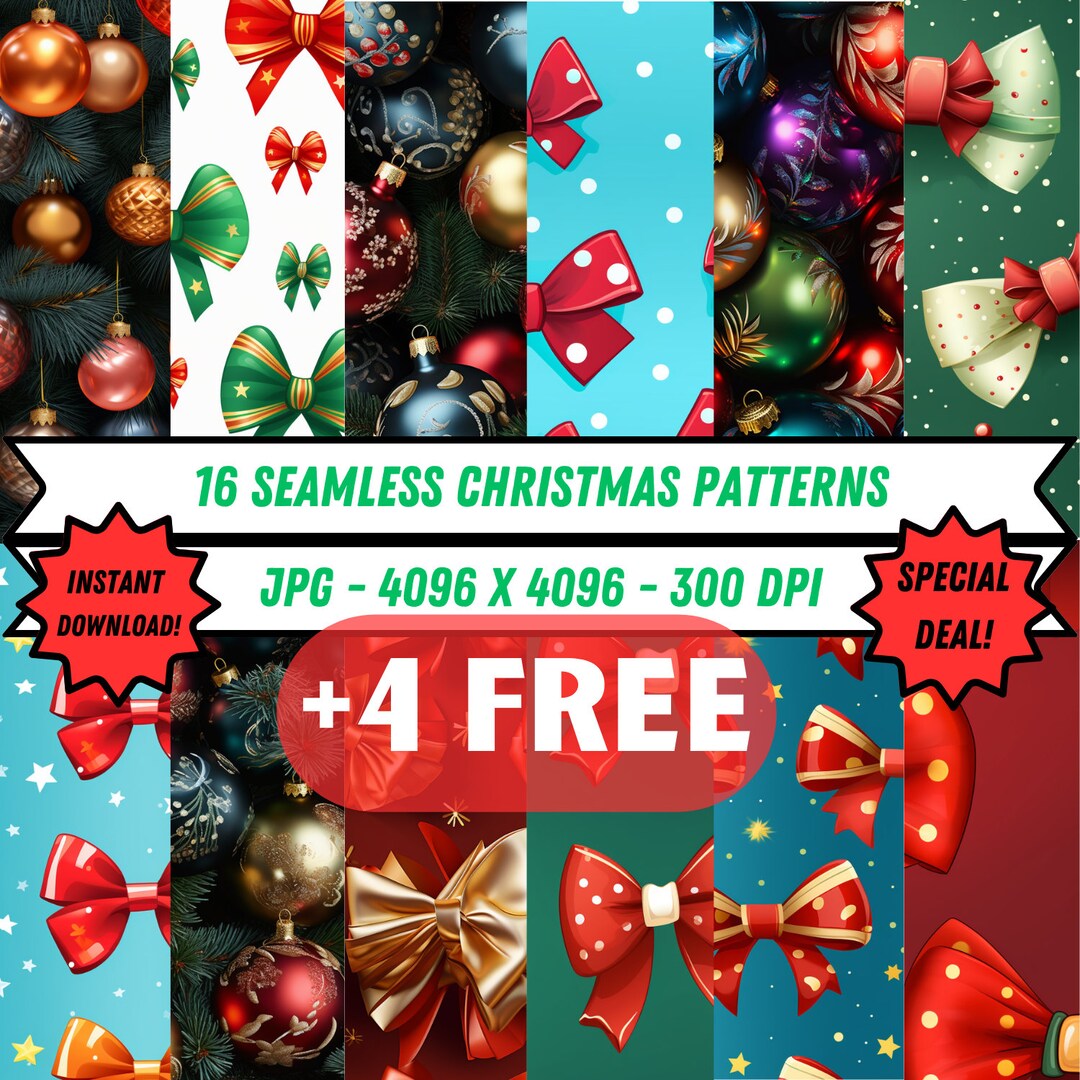 16 Seamless Christmas Patterns, Digital Download, Digital Paper ...