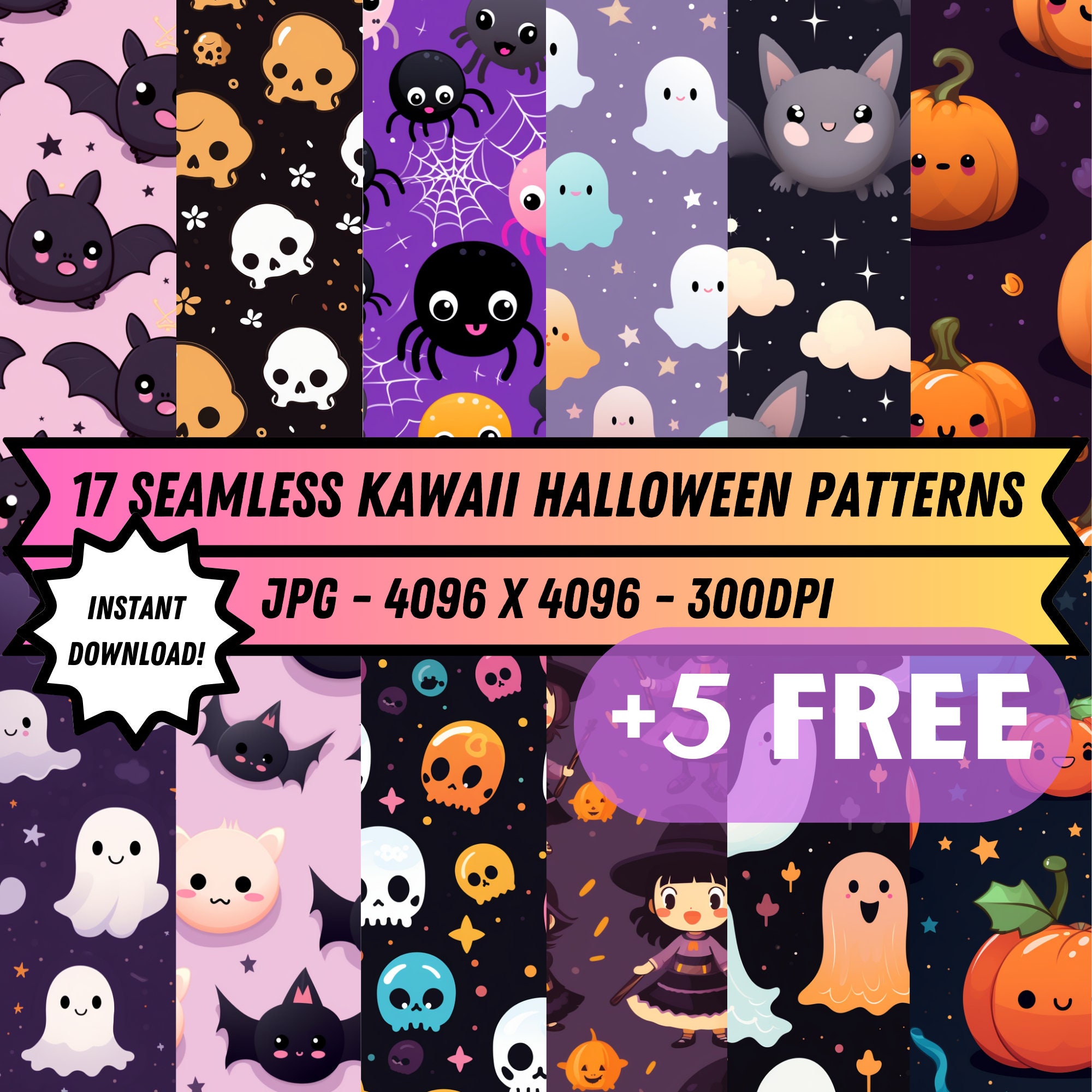 Kawaii Halloween Seamless Digital Patterns, Digital Download, Digital ...