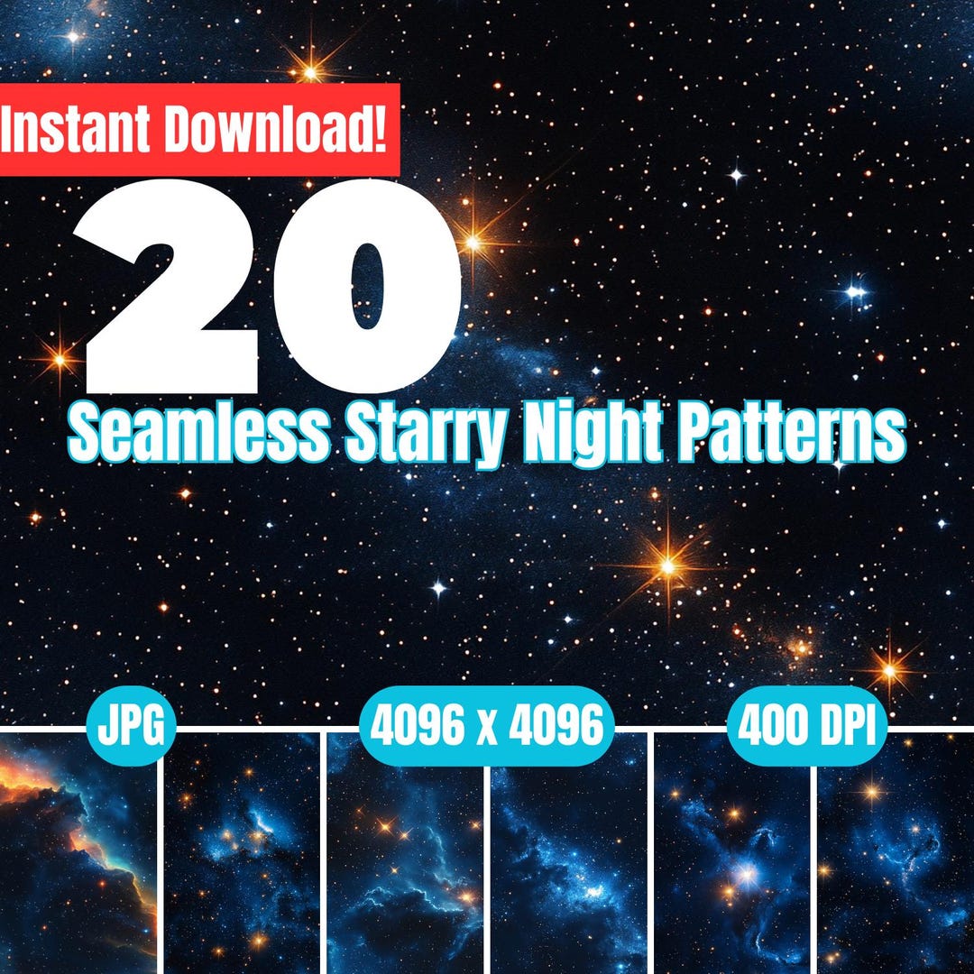 20 Seamless Starry Night Patterns, Seamless Printable, Digital Download ...