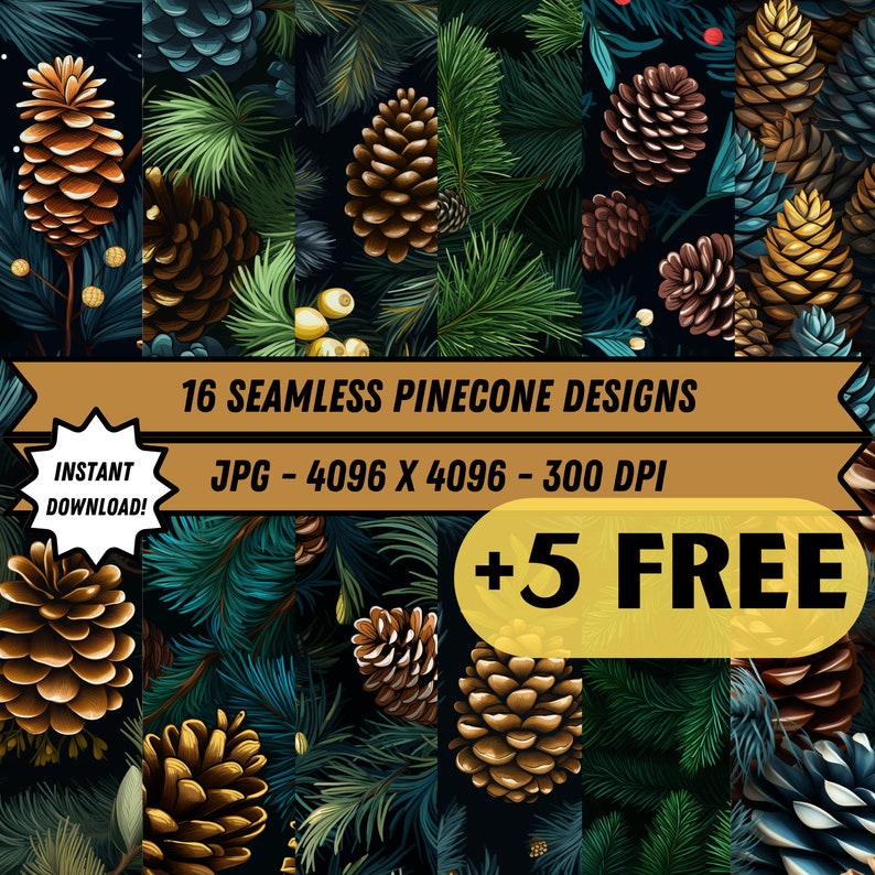 16 Seamless Pine Cone Design Bundle, Digital Download, Digital Paper, Evergreen, Pinetrees, Pine ...