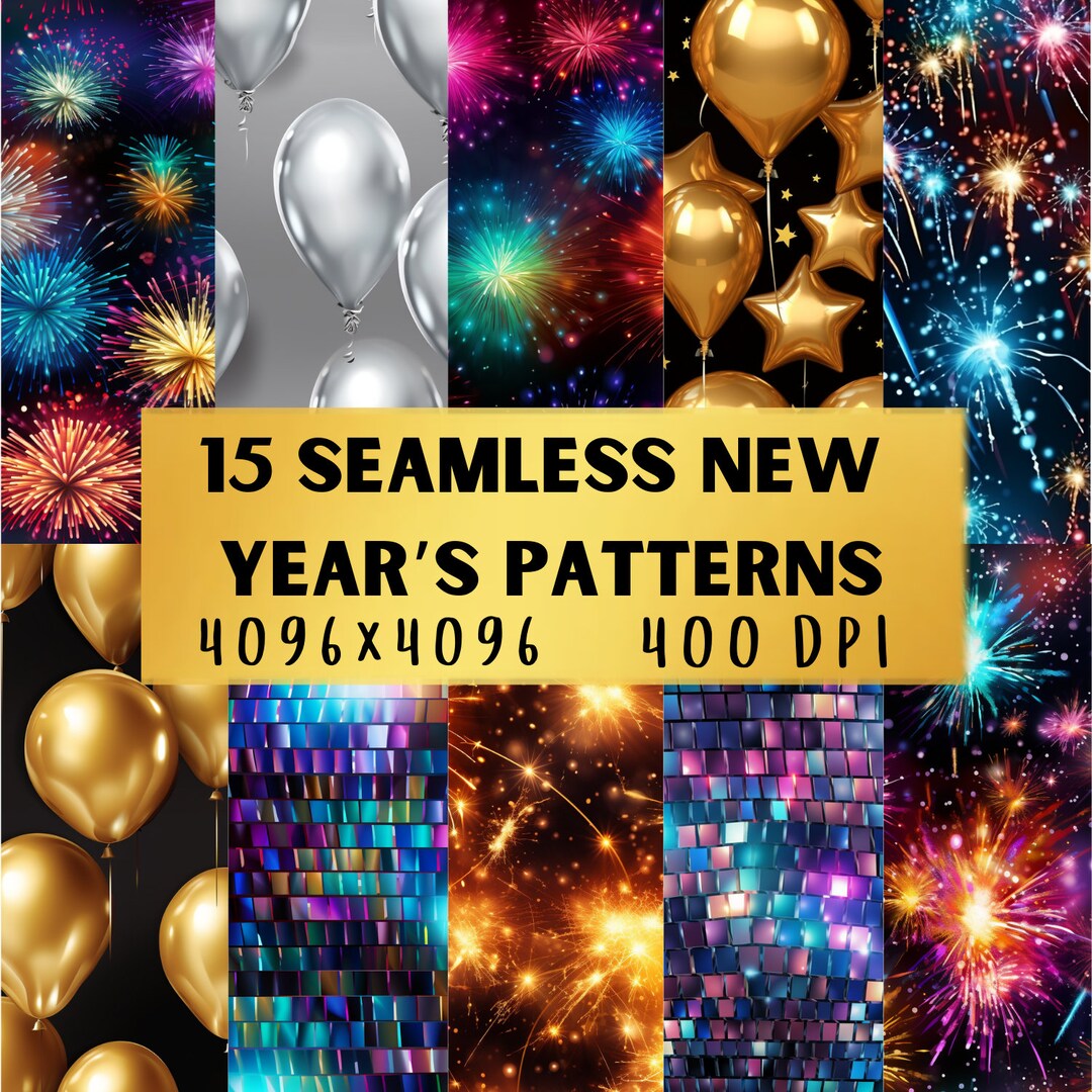 15 Seamless New Year's Patterns, Fireworks, Digital Download, Digital ...