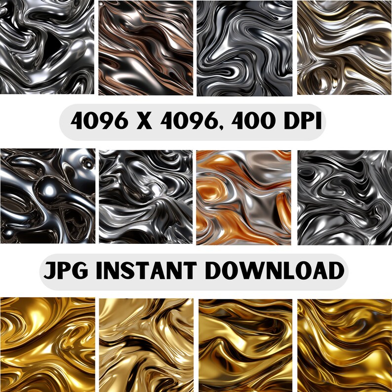 12+4 Seamless Liquid Metal Patterns, Digital Download, Digital Paper ...