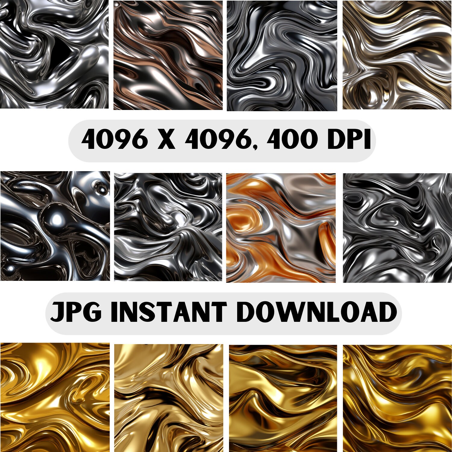 12+4 Seamless Liquid Metal Patterns, Digital Download, Digital Paper ...