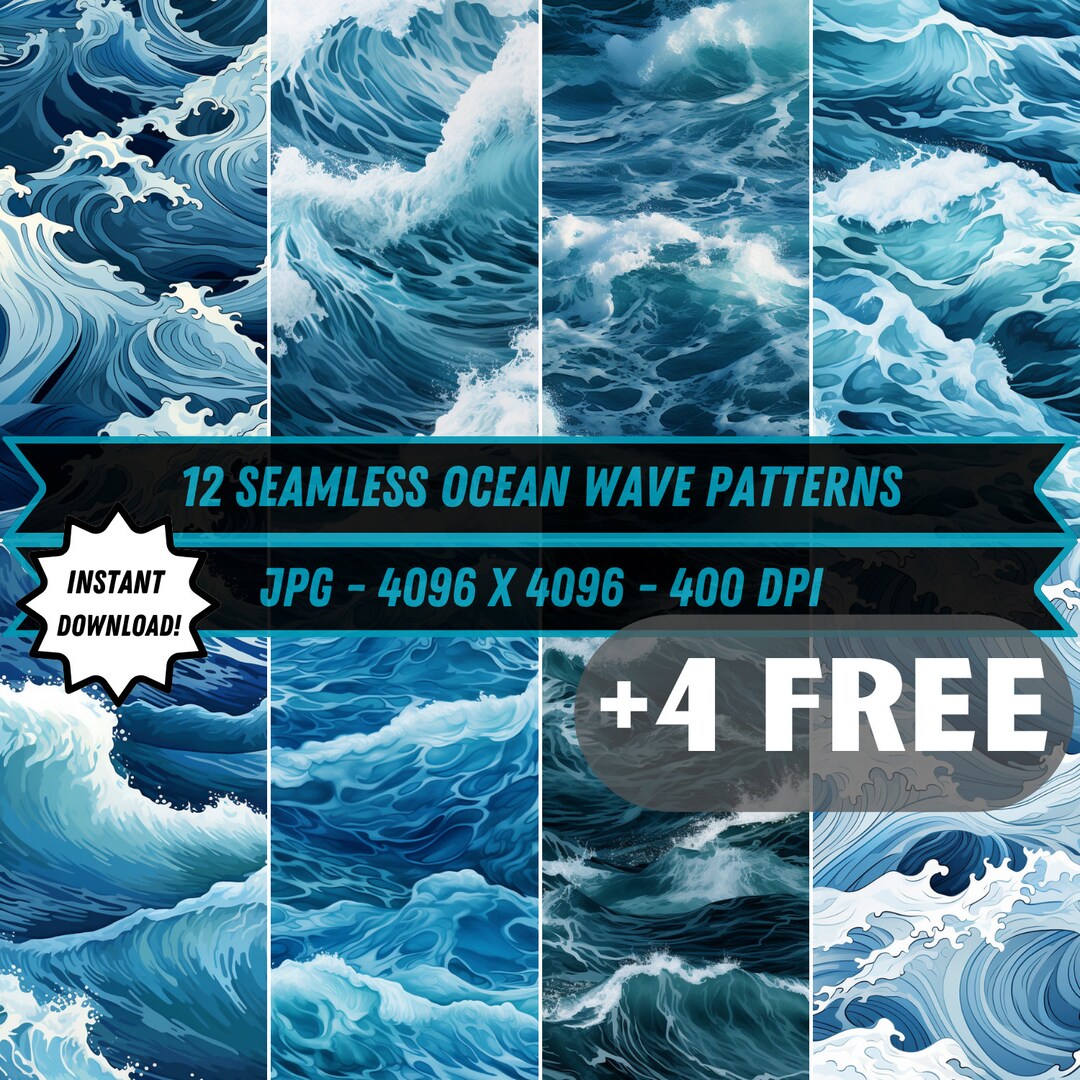 12+4 Seamless Ocean Wave Patterns, Digital Download, Digital Paper ...