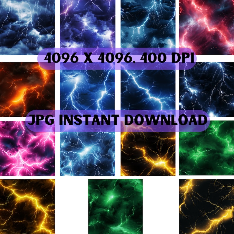 15+4 Seamless Lightning Patterns, Digital Download, Thunderbolt Vector ...