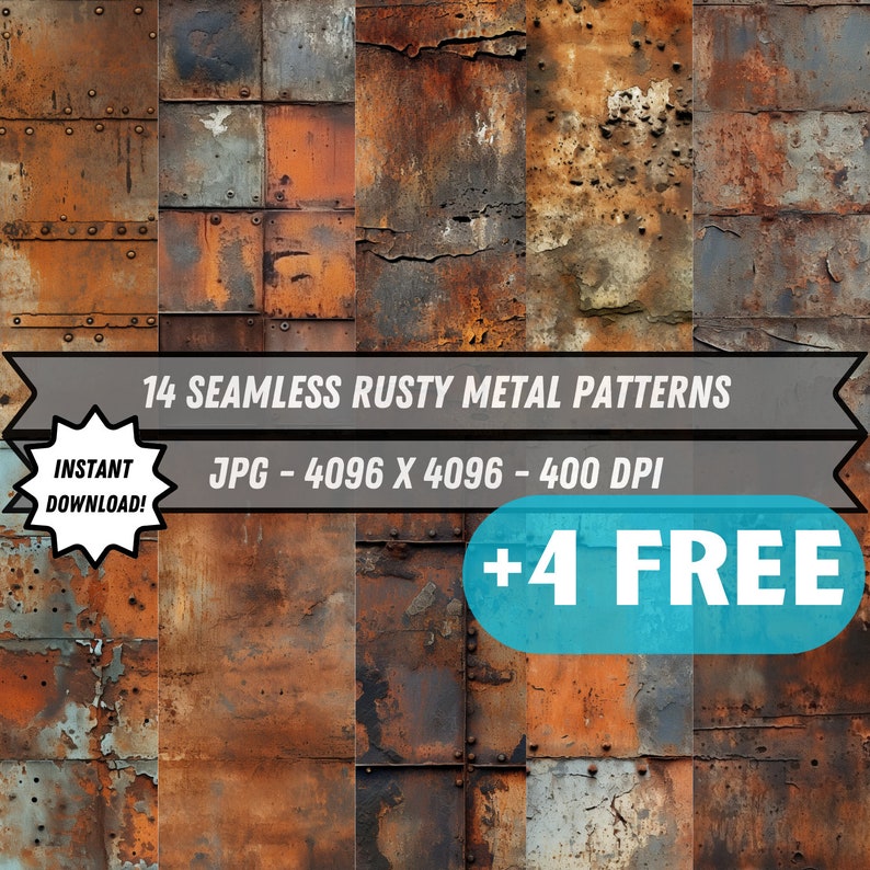 14+4 Seamless Rusty Metal Patterns, Digital Download, Digital Paper ...