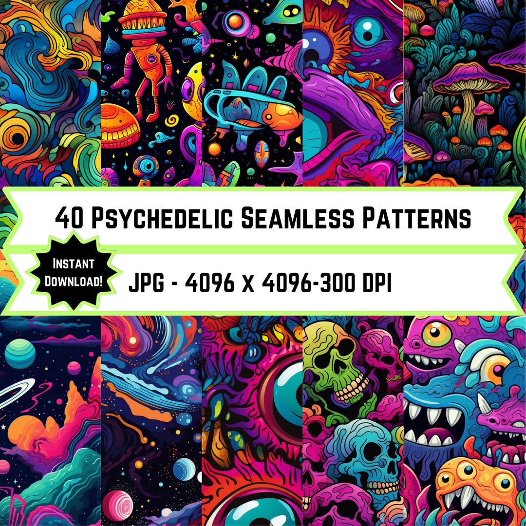 40 Psychedelic Seamless Bundle Designs, Digital Download, Mushrooms ...