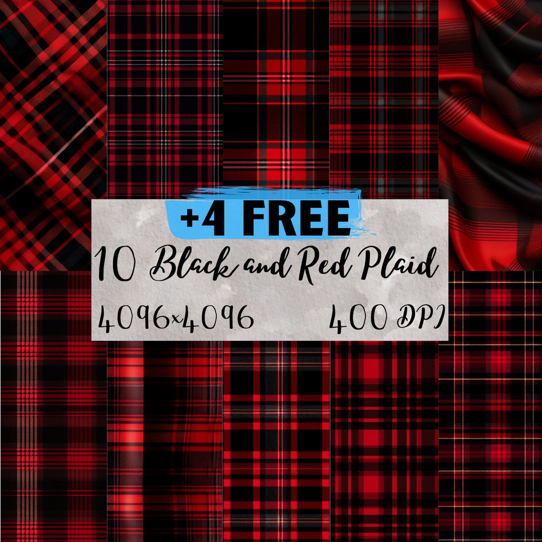 10+4 Seamless Black and Red Plaid Patterns, Digital Download, Digital ...