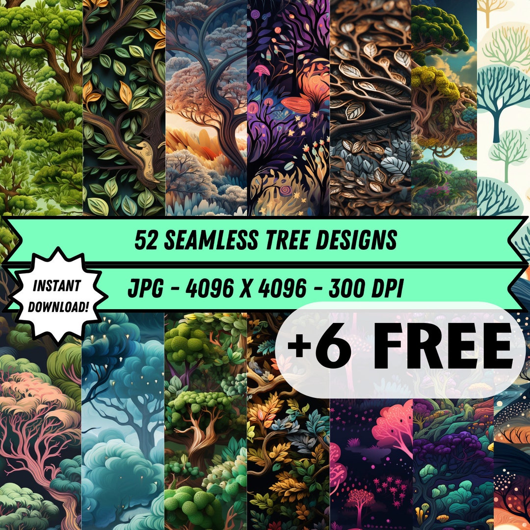 52 Seamless Tree Pattern Bundle, Wilderness, Tree of Life, Forest ...