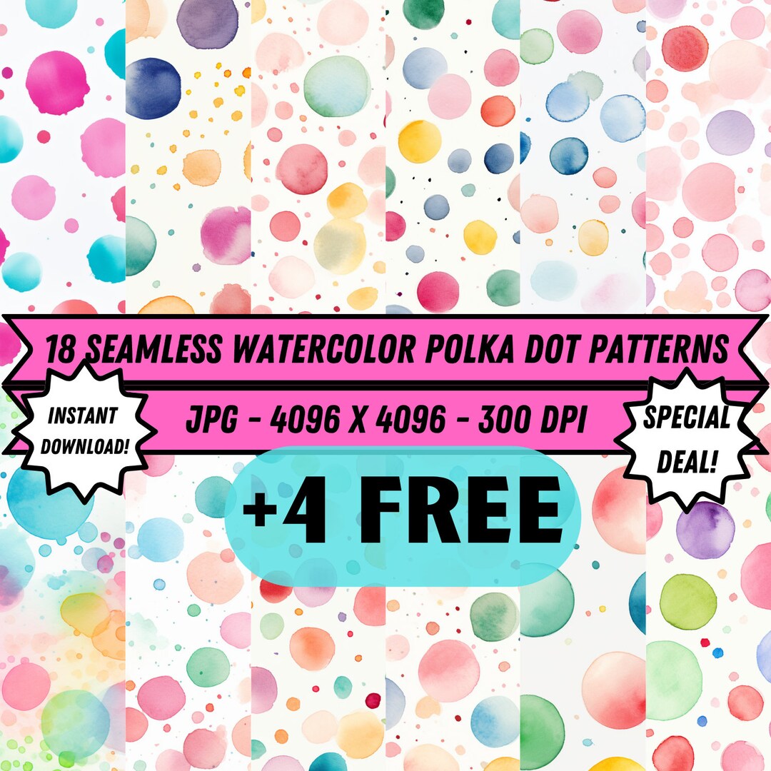 18 Seamless Watercolor Polka Dot Patterns, Digital Download, Digital ...