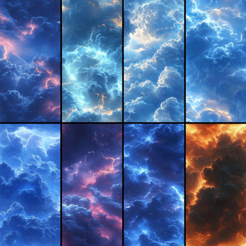 24 Seamless Lightning Patterns, Digital Download, Thunderbolt Vector ...