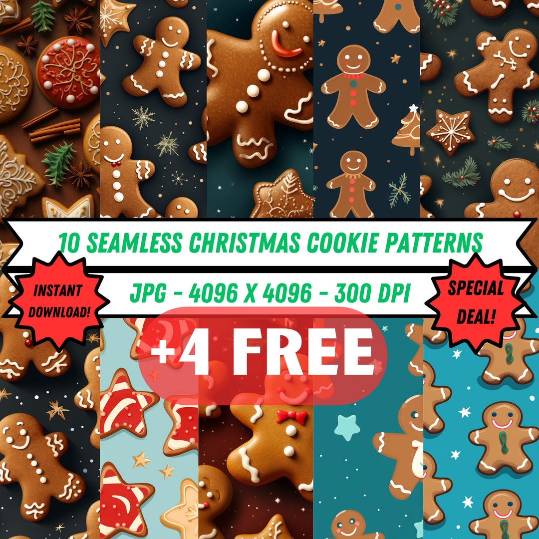 10 Seamless Christmas Cookies Patterns, Digital Download, Digital Paper ...