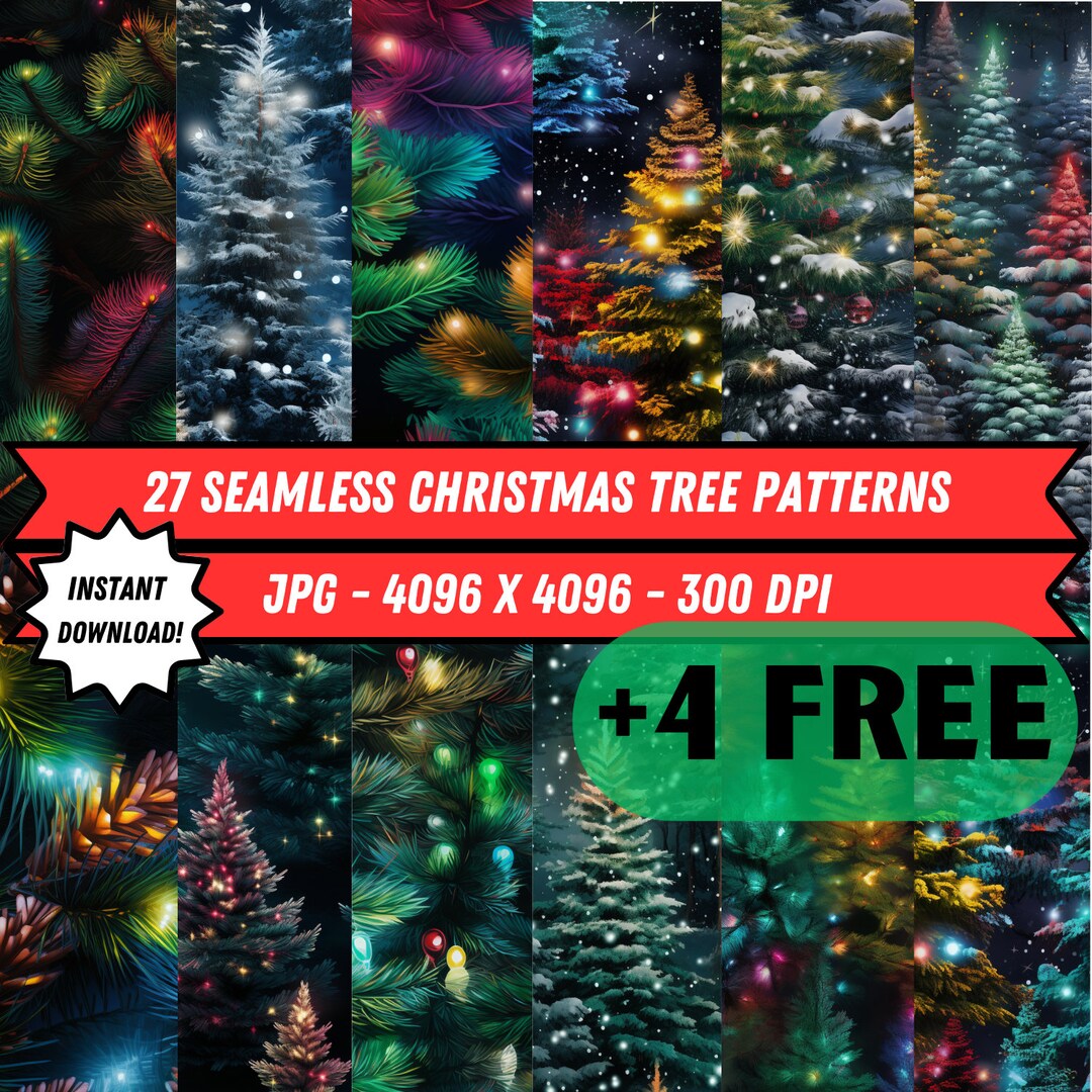 27 Seamless Christmas Tree Patterns, Digital Download, Digital Paper ...