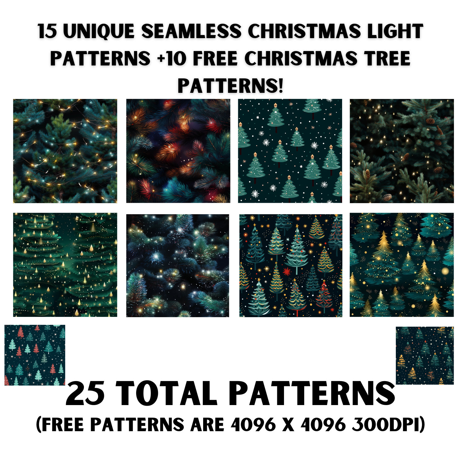 15 Seamless Christmas Light Patterns, Holidays, Winter, Christmas Trees ...