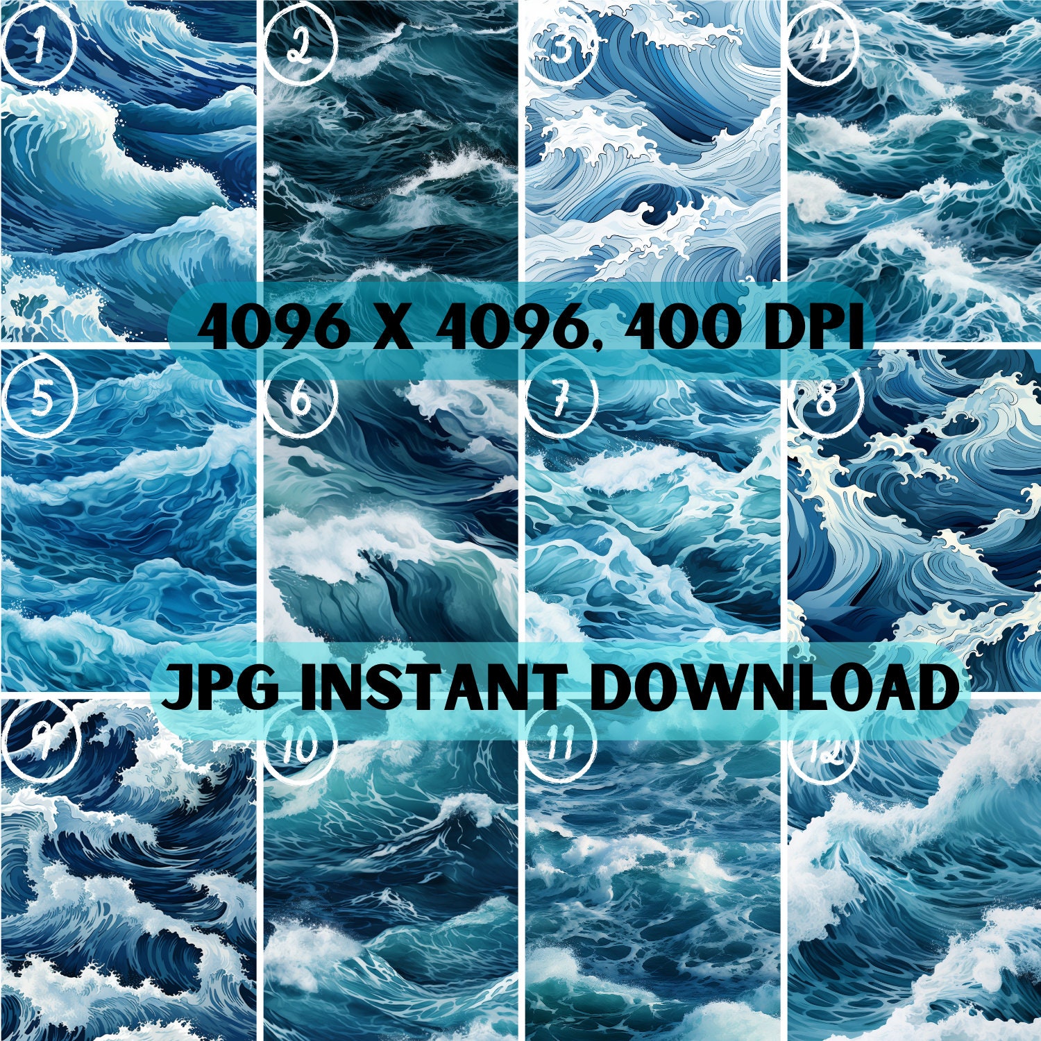 12+4 Seamless Ocean Wave Patterns, Digital Download, Digital Paper ...