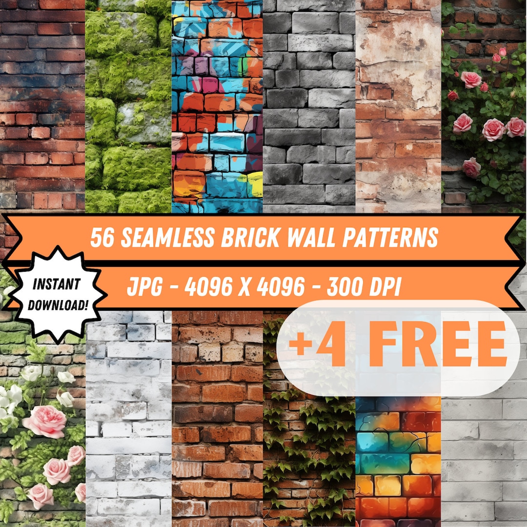 56 Seamless Brick Wall Patterns, Digital Download, Digital Paper ...