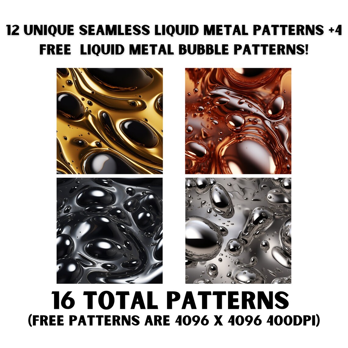 12+4 Seamless Liquid Metal Patterns, Digital Download, Digital Paper ...
