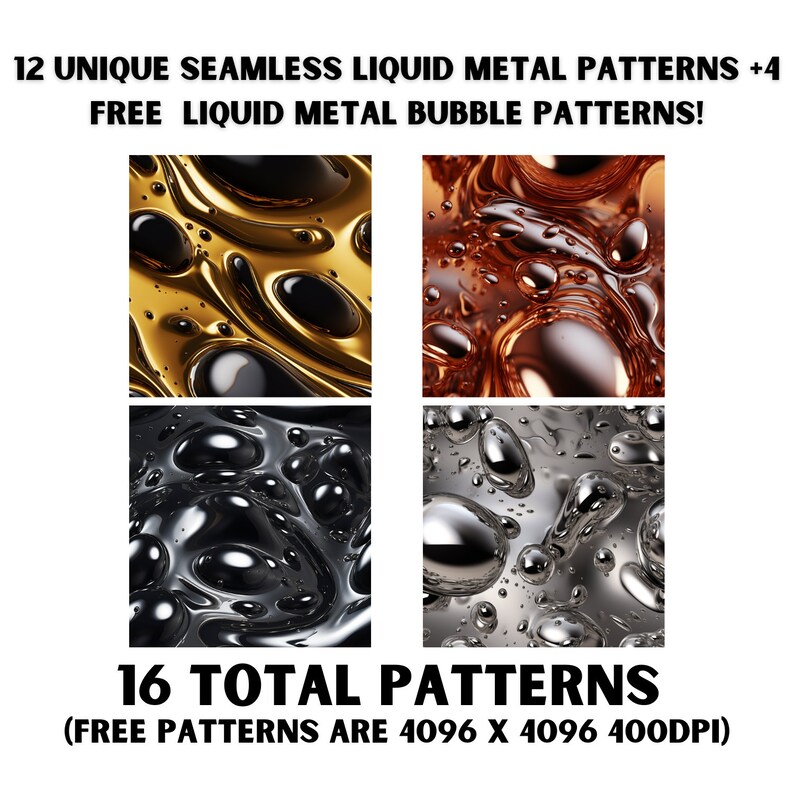 12+4 Seamless Liquid Metal Patterns, Digital Download, Digital Paper ...