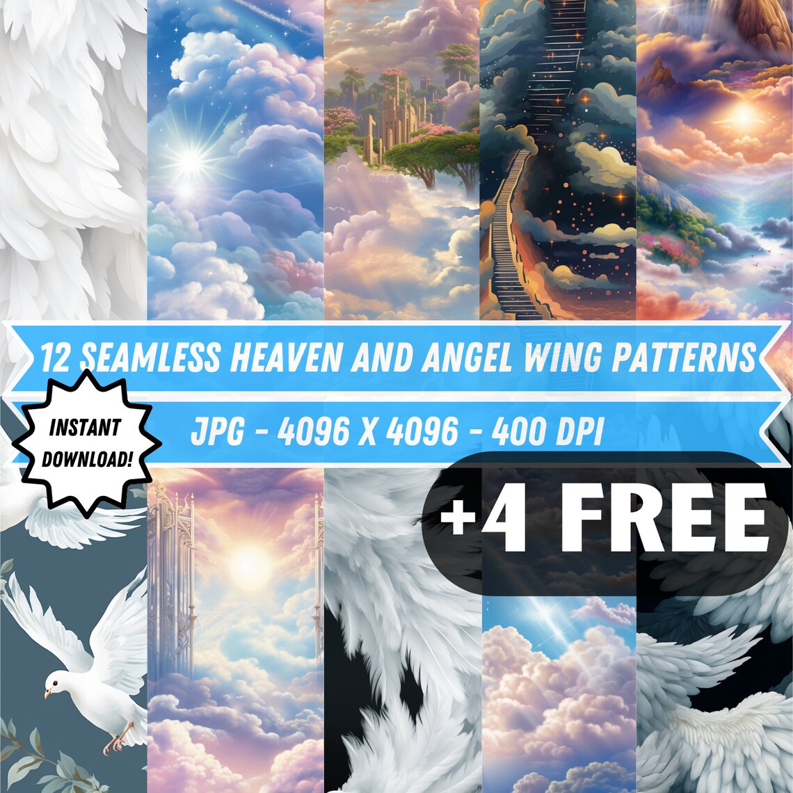 12+4 Seamless Heaven and Angel Wing Patterns, Digital Download, Digital ...