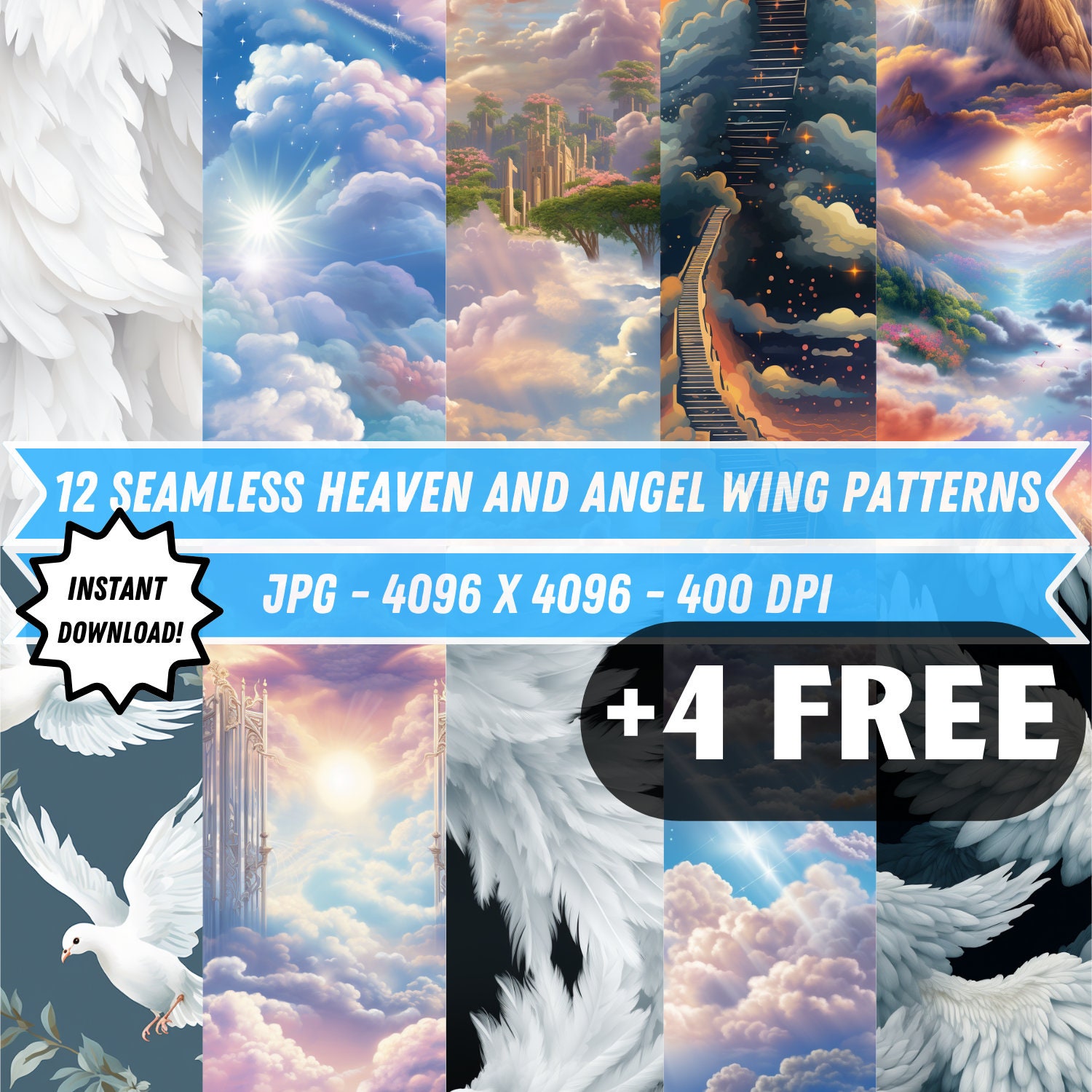 12+4 Seamless Heaven and Angel Wing Patterns, Digital Download, Digital ...