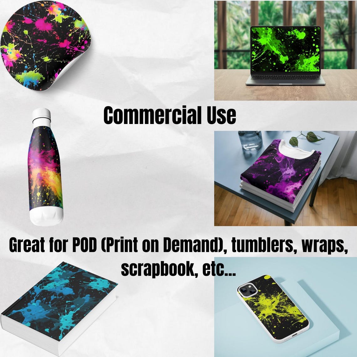 16 Seamless Neon Ink Splatter Patterns, 4096, 400 DPI, Seamless ...