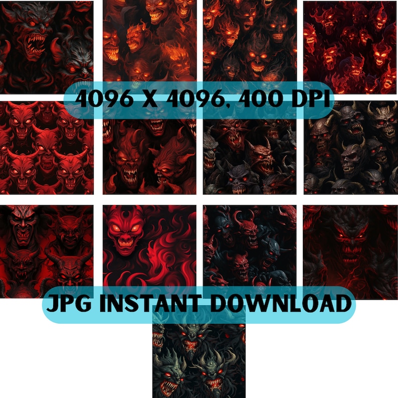 13+4 Seamless Devil and Demon Patterns, Digital Download 400 DPI ...