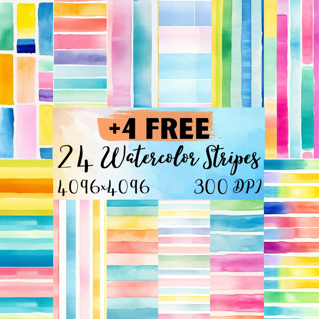 24+4 Seamless Watercolor Stripes, Digital Download, Digital Paper ...
