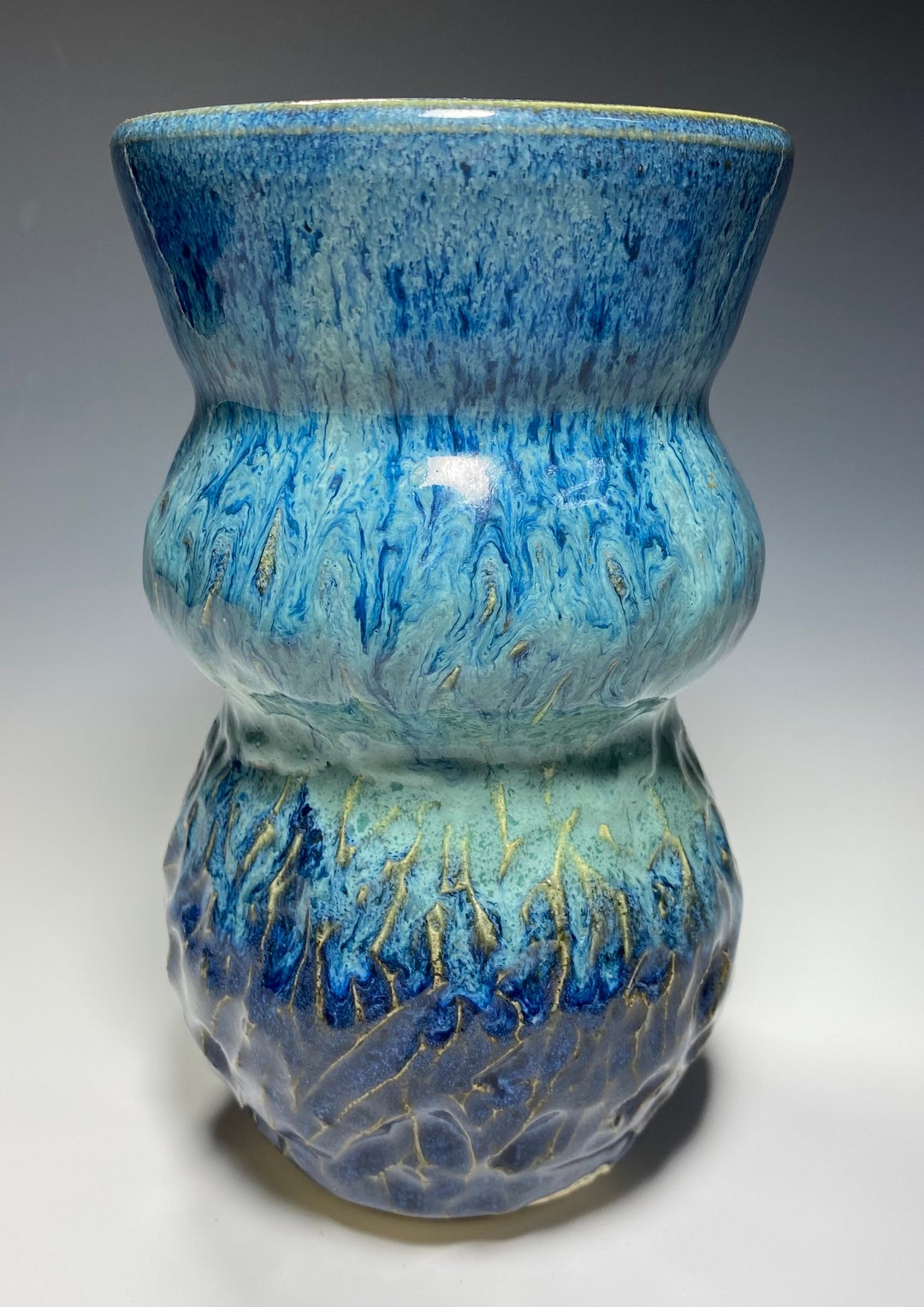 Handmade Ceramic Vase or Utensil Holder, 7", Floating Blue and Green ...