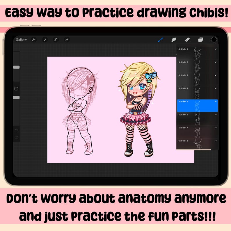 Procreate Chibi Poses: Brush Stamps & PNG Lineart (digital Download) - Etsy