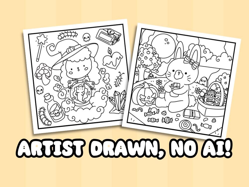 Cute Halloween Animals Coloring Pages Printable Kawaii Halloween ...