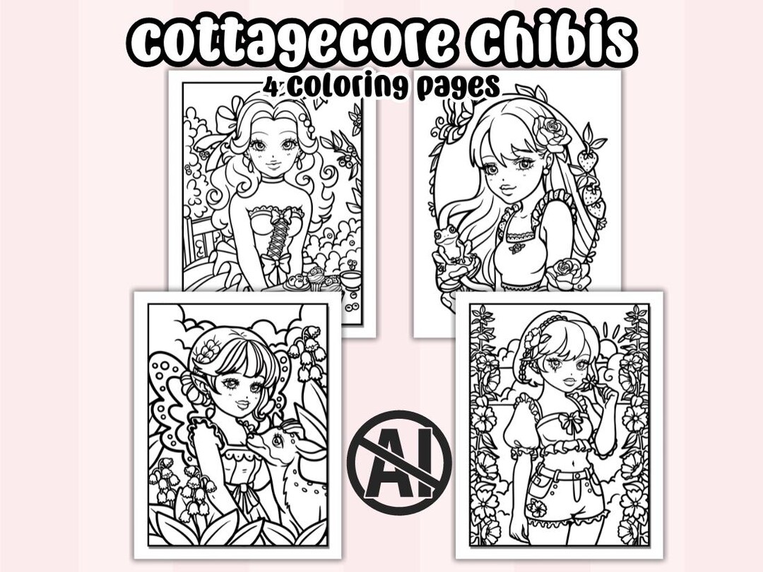 Cottagecore Coloring Pages Featuring Kawaii Chibi Coloring Pages for ...