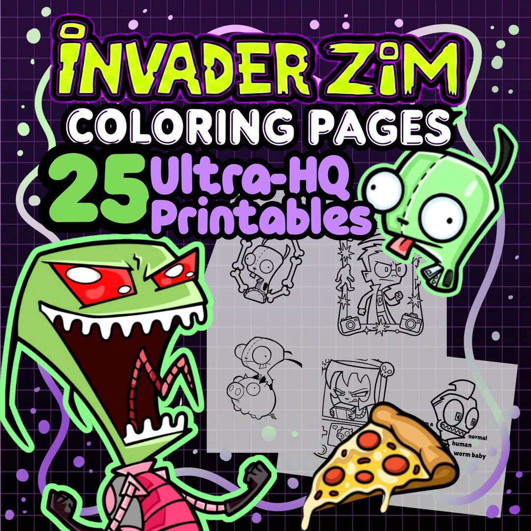 Invader Zim Coloring Pages Printable Gir Nickelodeon Nostalgia - Etsy
