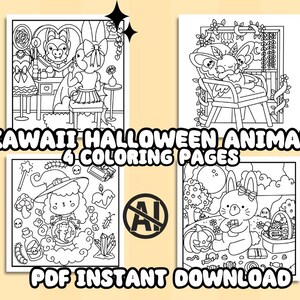 Cute Halloween Animals Coloring Pages Printable Kawaii Halloween ...