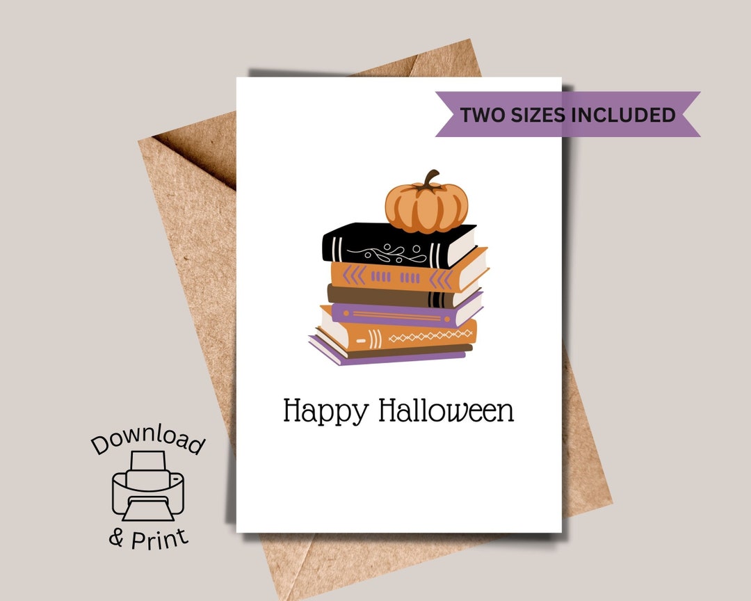 Printable Halloween Books Card for Librarians and Book Lovers, Happy ...