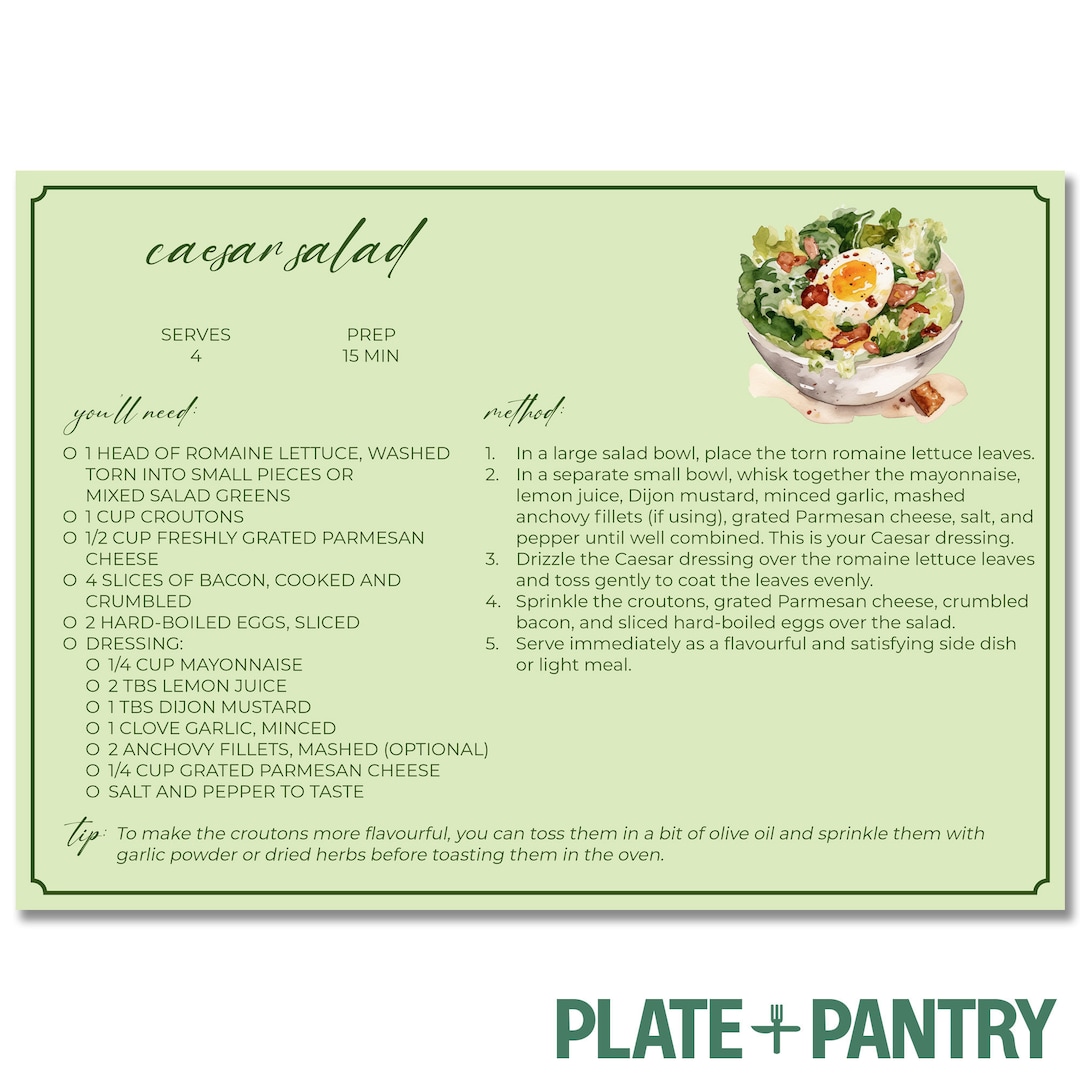 Digital Recipe Collection Salad Recipe Card Set Instant Download PDF ...