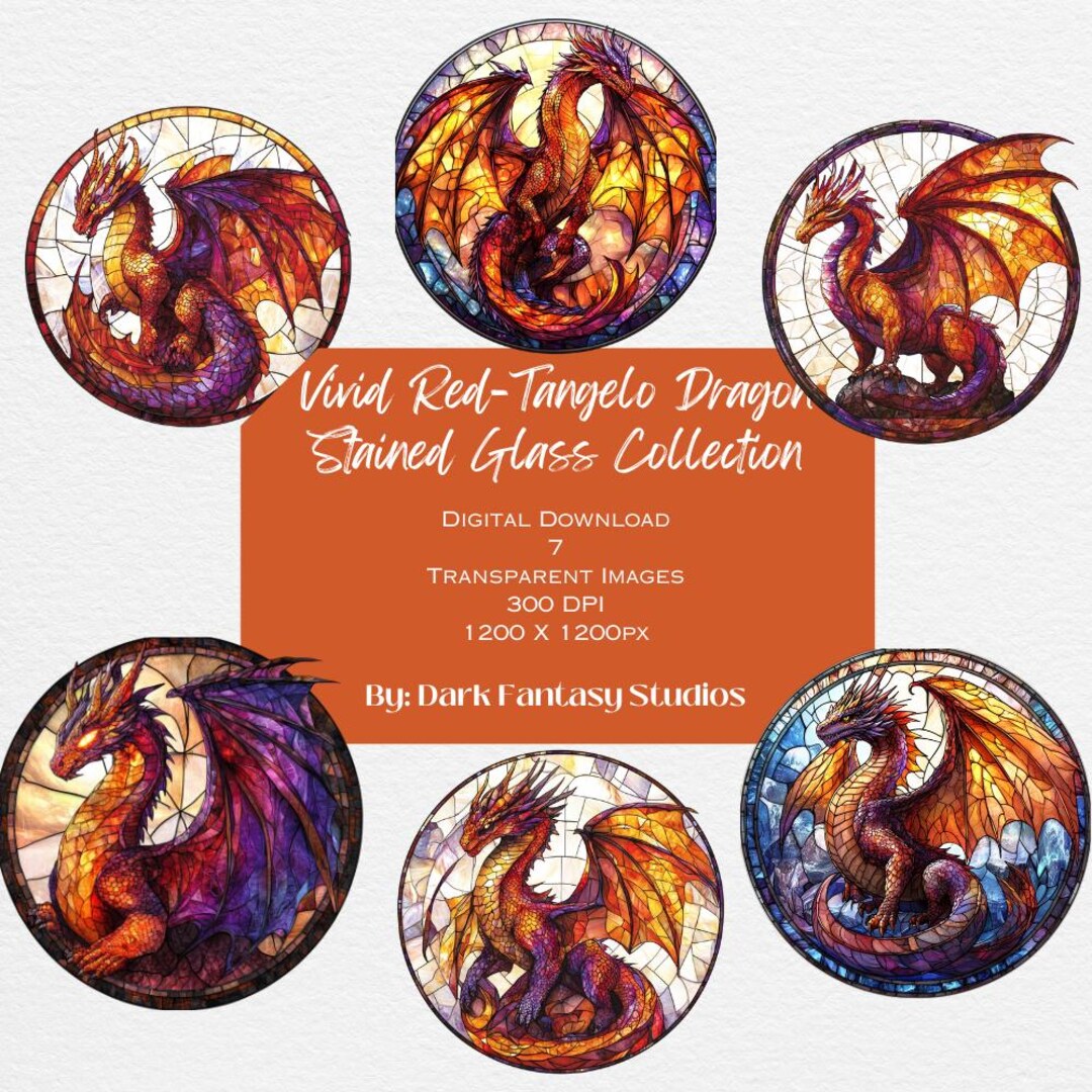 Vivid Red-tangelo Dragon Stained Glass Clipart Collection, Junk ...