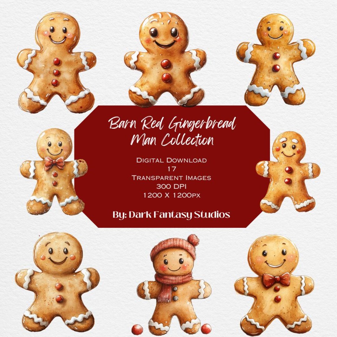 Barn Red Gingerbread Man Clipart Collection, Junk Journaling ...