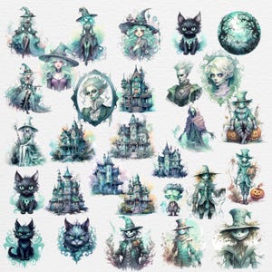 Indigo Gothic Watercolor Halloween Clipart, Junk Journaling, Crafts ...