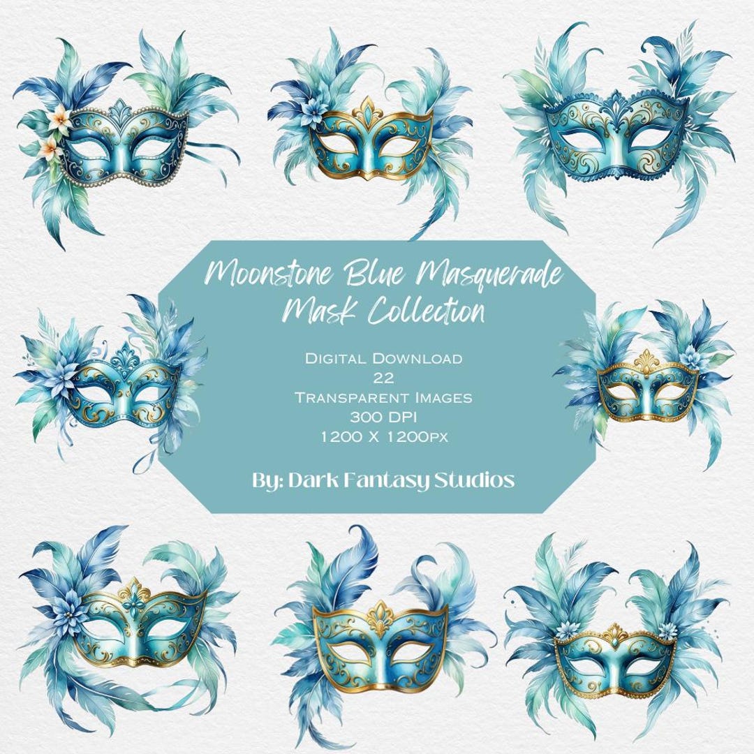 Moonstone Blue Masquerade Mask Clipart Collection, Junk Journaling ...