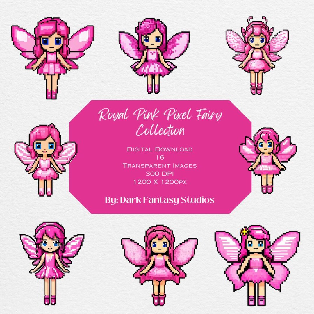 Royal Pink Pixel Fairy Clipart Collection, Junk Journaling ...