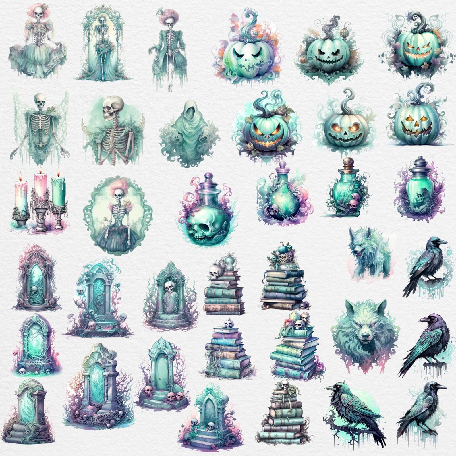 Indigo Gothic Watercolor Halloween Clipart, Junk Journaling, Crafts ...