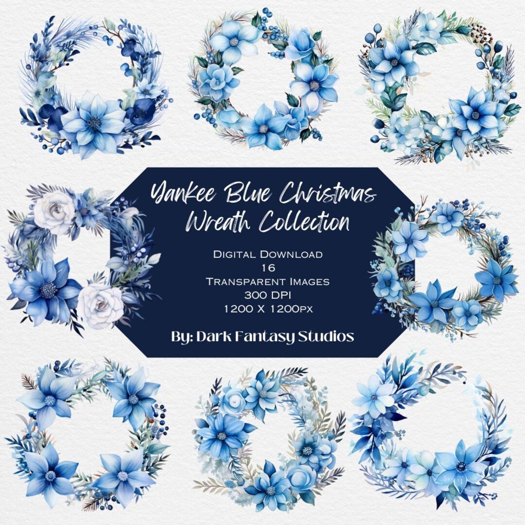 Yankee Blue Christmas Watercolor Clipart, Junk Journaling, 16 PNG ...