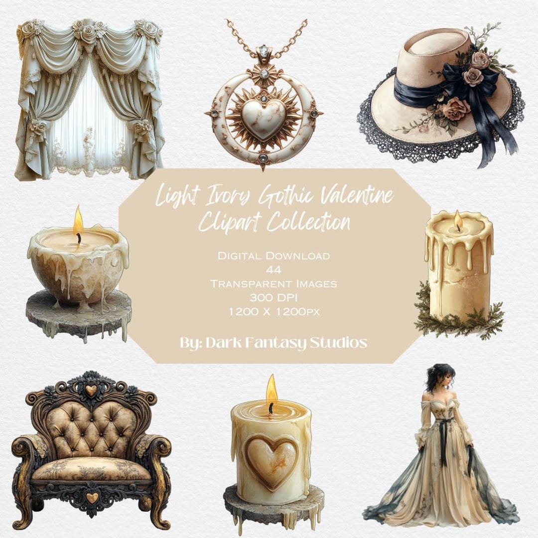 Light Ivory Gothic Valentine Clipart Collection, Junk Journaling ...