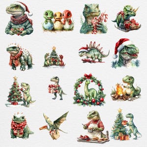 Watercolor Clipart Collection: Stormcloud Green Christmas Dino's for ...