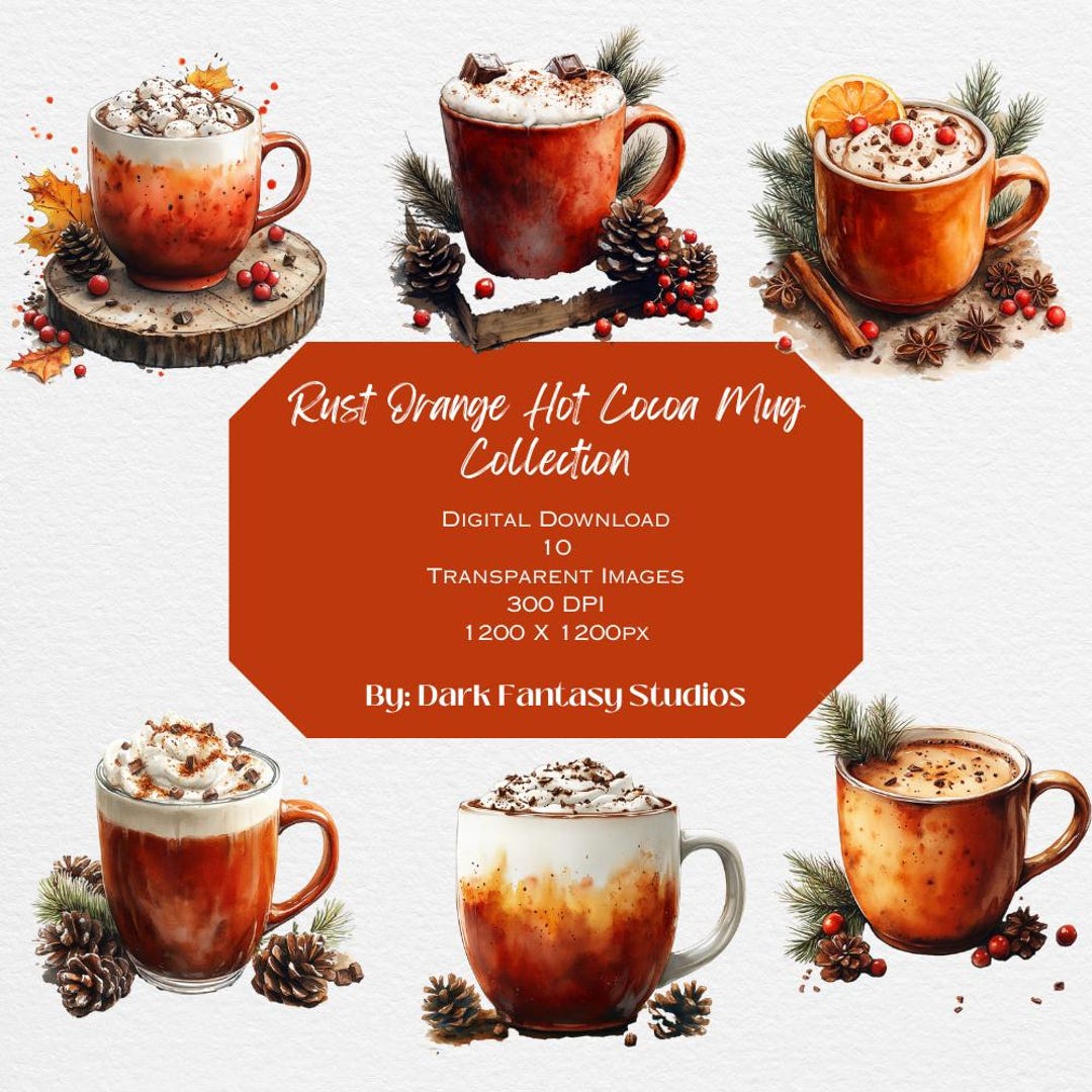 Rust Orange Hot Cocoa Mug Clipart Collection, Junk Journaling ...