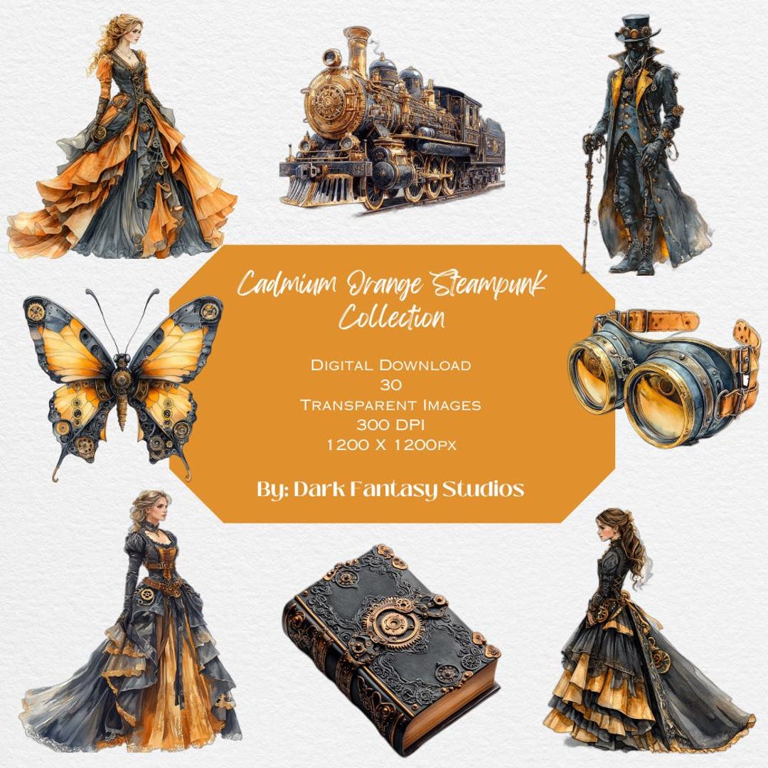 Cadmium Orange Steampunk Clipart Collection, Junk Journaling, 30 PNG ...