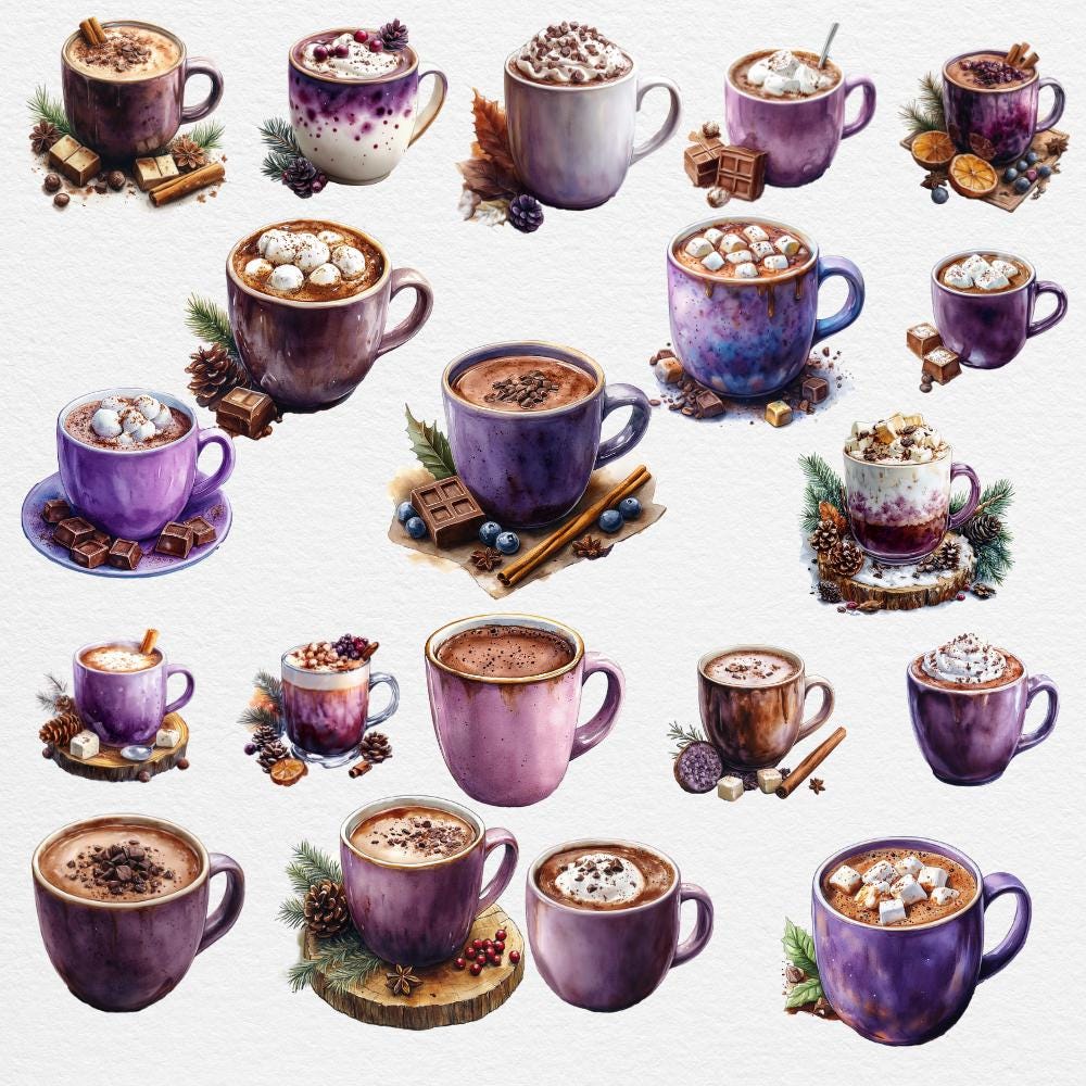 Imperial Purple Hot Cocoa Mug Clipart Collection, Junk Journaling ...