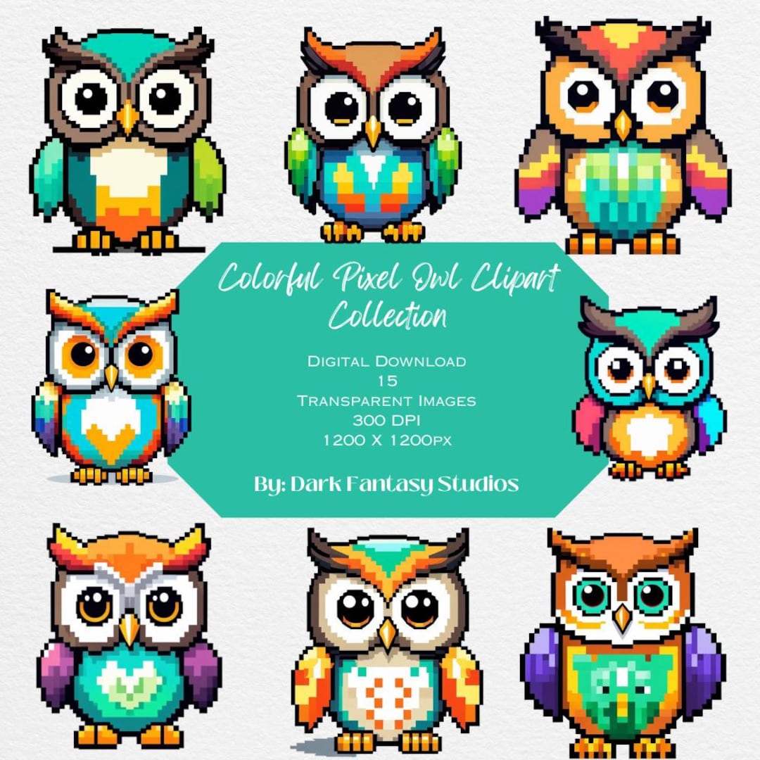 Colorful Pixel Owl Clipart Collection, Junk Journaling, Scrapbooking ...