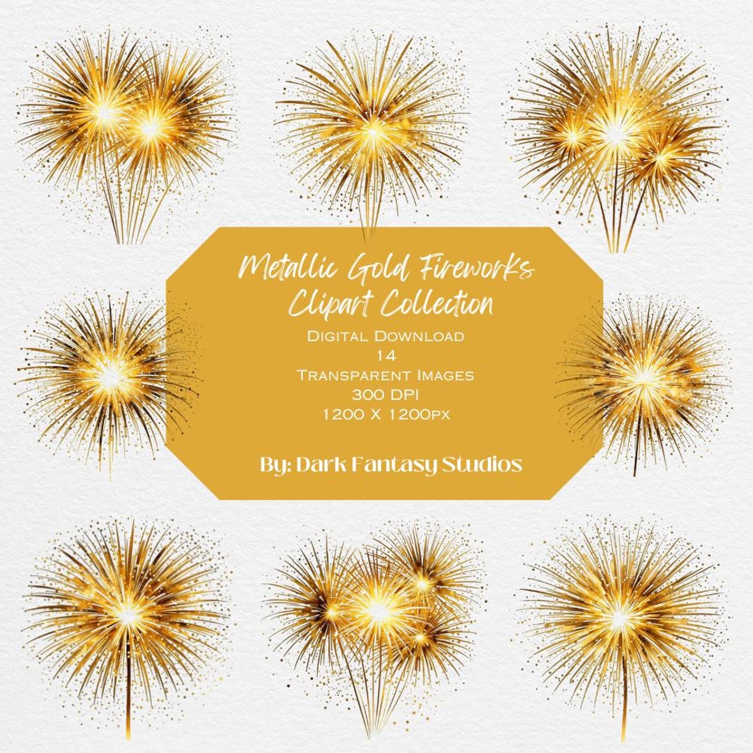Metallic Gold Fireworks Clipart Collection, Junk Journaling ...