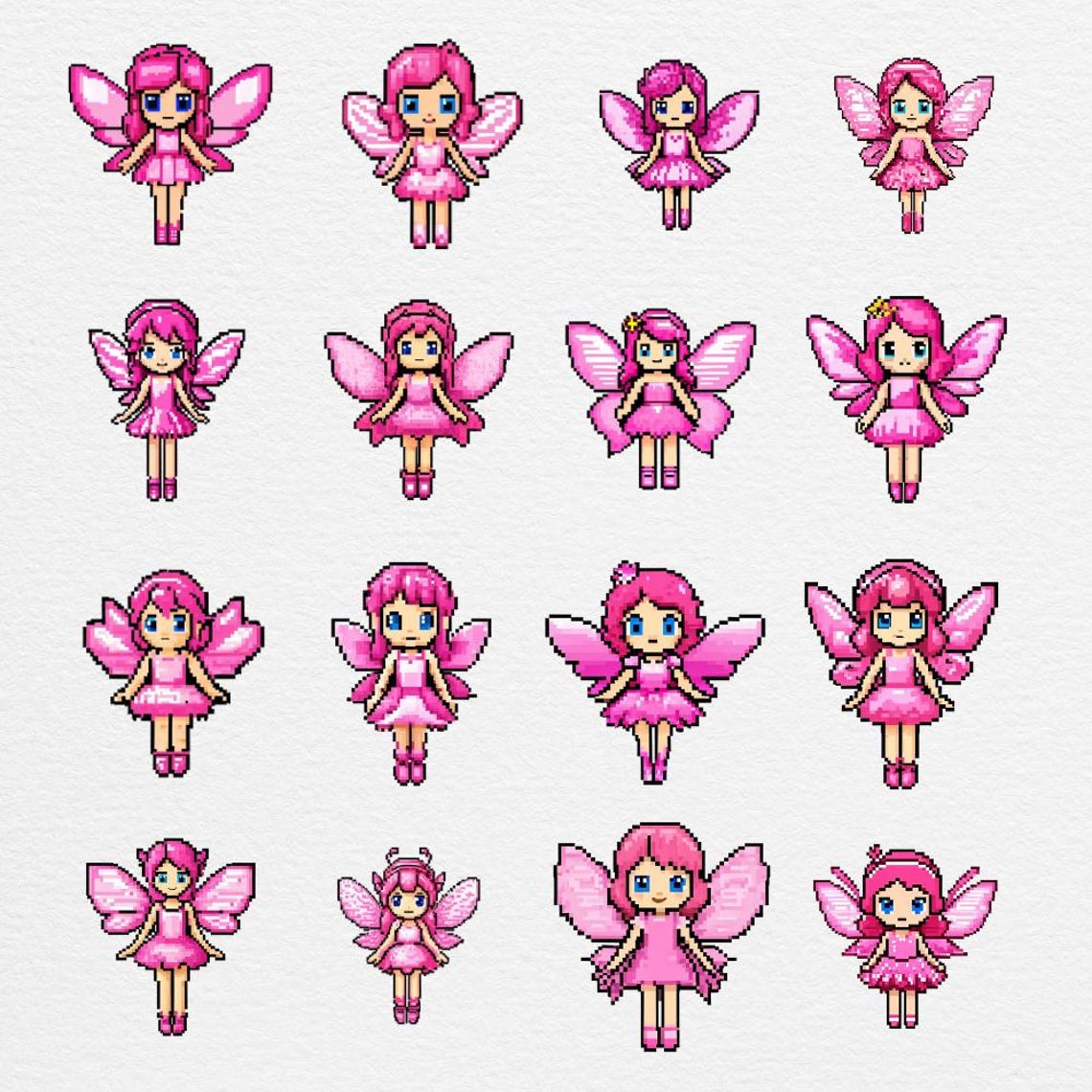 Royal Pink Pixel Fairy Clipart Collection, Junk Journaling ...
